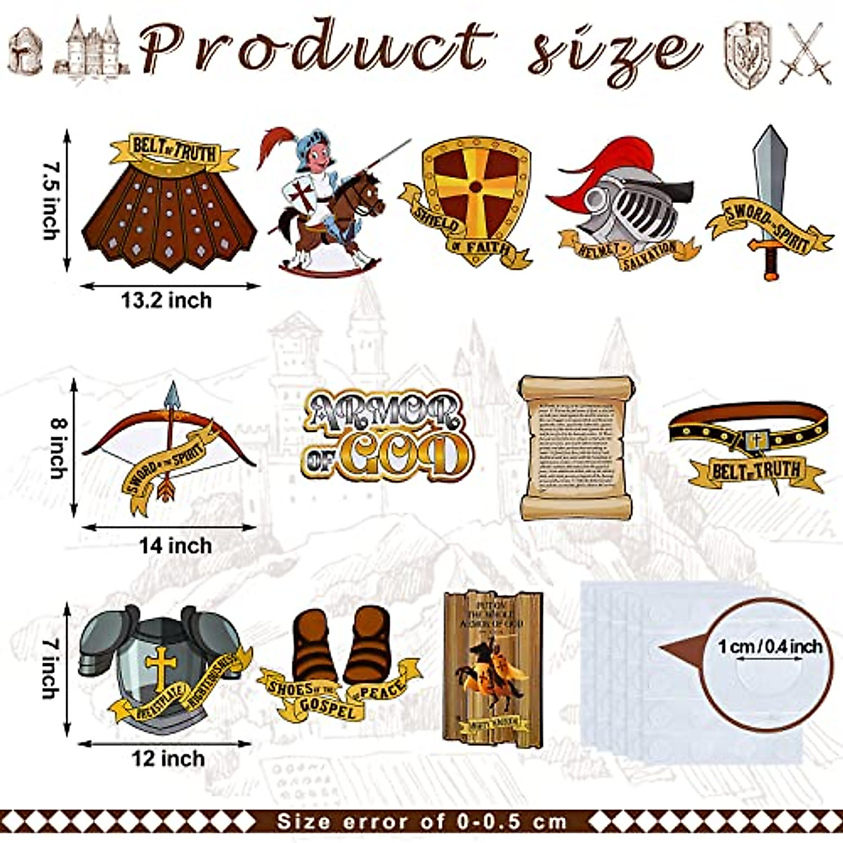 36 Pcs Armor of God Cutouts for Kids Books of The Bible Poster Religious Bulletin Board for Sunday School and Religious Classroom Decorations Children Kids Home Wall Bible Crafts Art Activities