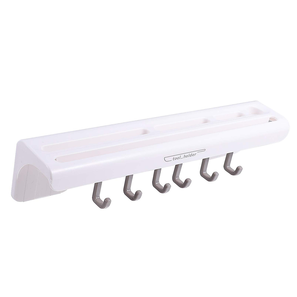 Hemoton Pan Pot Hanger Hook 1 Pc Kitchen Storage Coat Hanger Kitchen Hook Rail Kitchen Holder Shelves for Storage Wall Mounted Wall Mounted Holder Knives Abs White No Punching