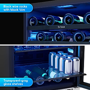 Zephyr Brisas 24 Inch Wine Fridge Single Zone Under Counter - Beverage and Wine Cooler Drink Refrigerator for Home with Glass Door 8 Bottles 112 cans