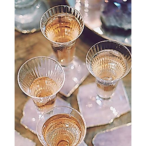 Rose Quartz Decor Coaster, Natural Pink Crystal Coasters Gold Edge Set of 4 (Square 3.5''-4)