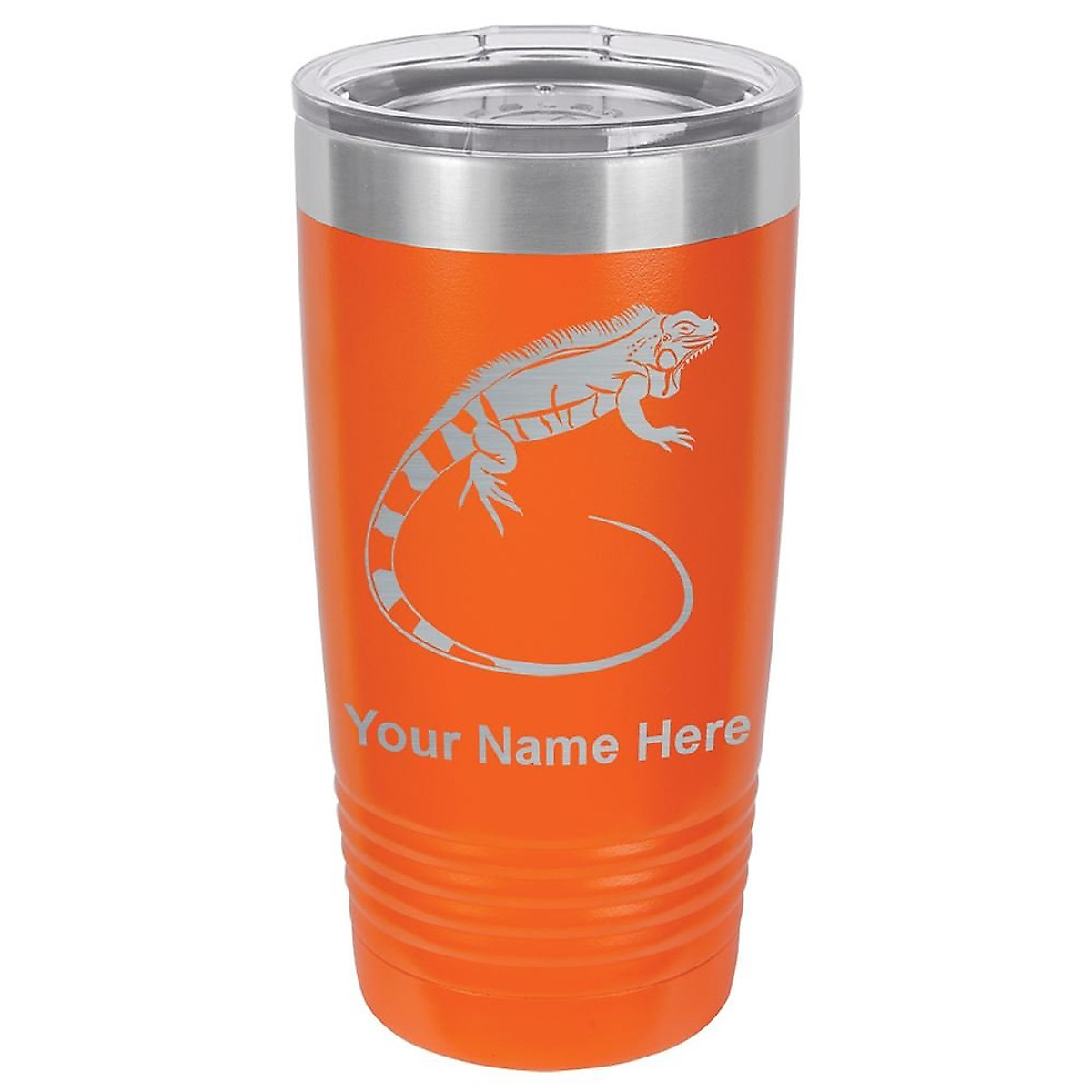 LaserGram 20oz Vacuum Insulated Tumbler Mug, Iguana, Personalized Engraving Included (Orange)