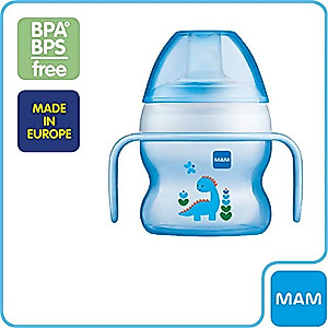 MAM Starter Cup (1 Count), MAM Sippy Cup, Drinking Cup with Extra-Soft Spill-Free Spout and Non-Slip Handles, for Boys 4+ Months, Five Ounces, Blue