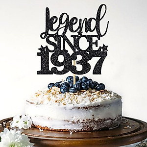 Legend Since 1937 Cake Topper for 85th Men and Women Birthday Party ，black gold glitter cake decoration supplies