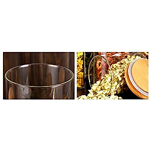 Glass Food Storage Jar Canister - Cylinder Airtight Kitchen Container with Natural Wood Lid for Tea Dry Fruit Nuts Candy Seasoning Spaghetti Coffee Bean Clear Sealing size 250ML/8.5oz