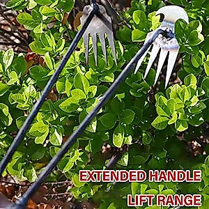 Weeding Artifact Uprooting Weeding Tool, Manganese Steel Multifunctional Weeder, Hand Weeder Tool, 4 Teeth Stand Up Weed Puller Tool with Handle for Garden Yard Farm Weed Removal (11in, Wood Handle)