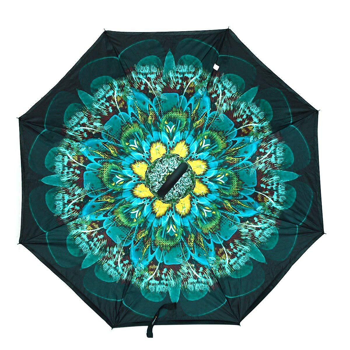 Parquet Peacock Double Layer Inverted Umbrellas - C Shaped Handle Reverse Folding Windproof Umbrella for Men and Women