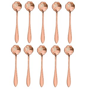 20 Pieces Stainless Steel Rose Flower Coffee Spoon Dessert Spoon Sugar Spoon Ice Cream Spoon Stirring Spoon Tea Spoon Milkshake Spoon Set for Tableware Kitchen, Cafe or Bar Rose Gold