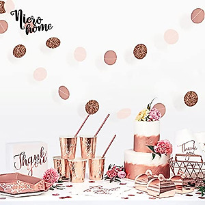NICROHOME Rose Gold Party Decorations, 3 PCS Glitter Pink Dots Paper Garland String, Circle Dot Hanging Decor Streamers for Rustic Wedding, Baby Shower, Birthday, Bridal Showers