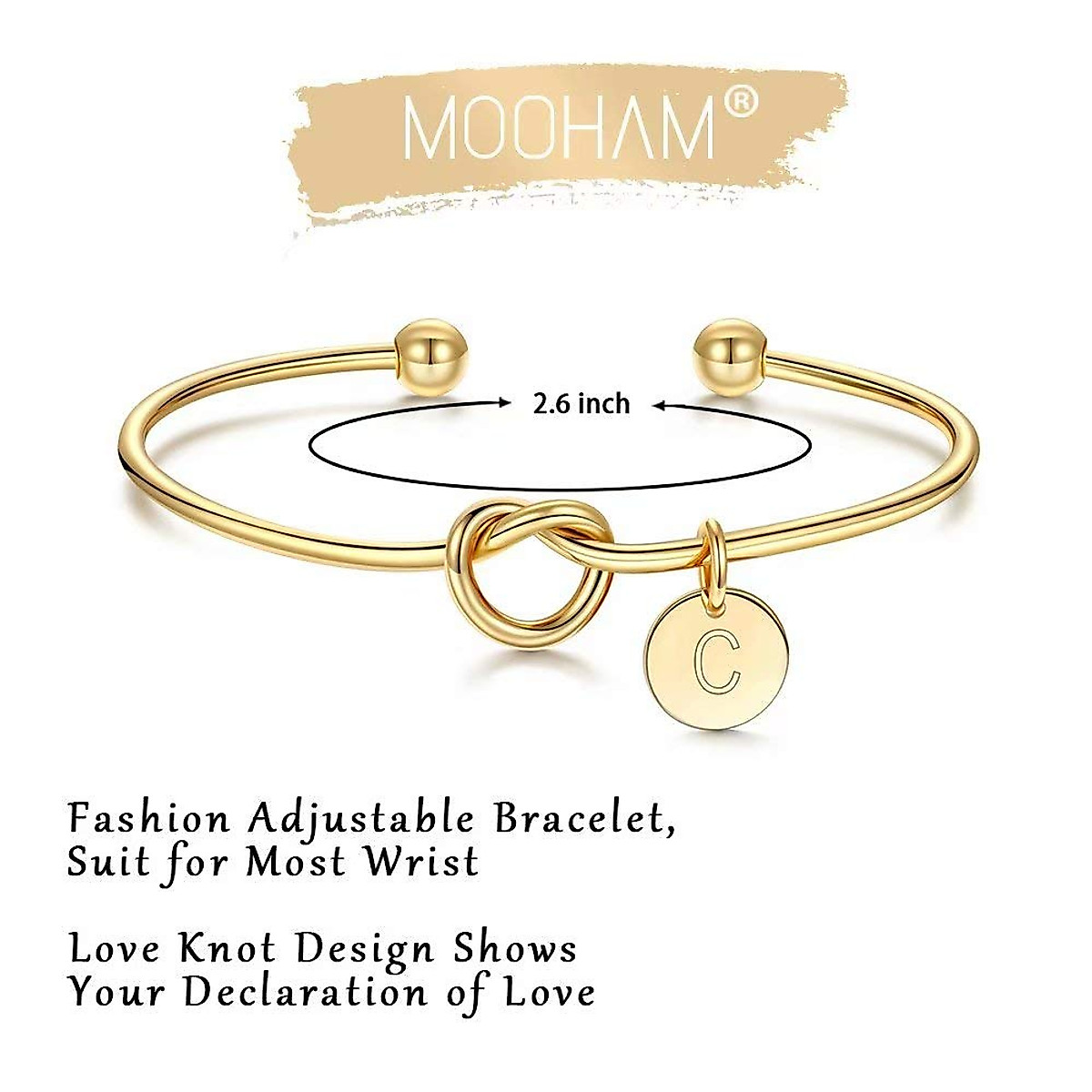 M MOOHAM Gold Bracelets for Women - Gold Tie the Knot Bridesmaid Bracelet with Initial C Bridesmaids Gifts for Wedding, Matron Maid of Honor Gift
