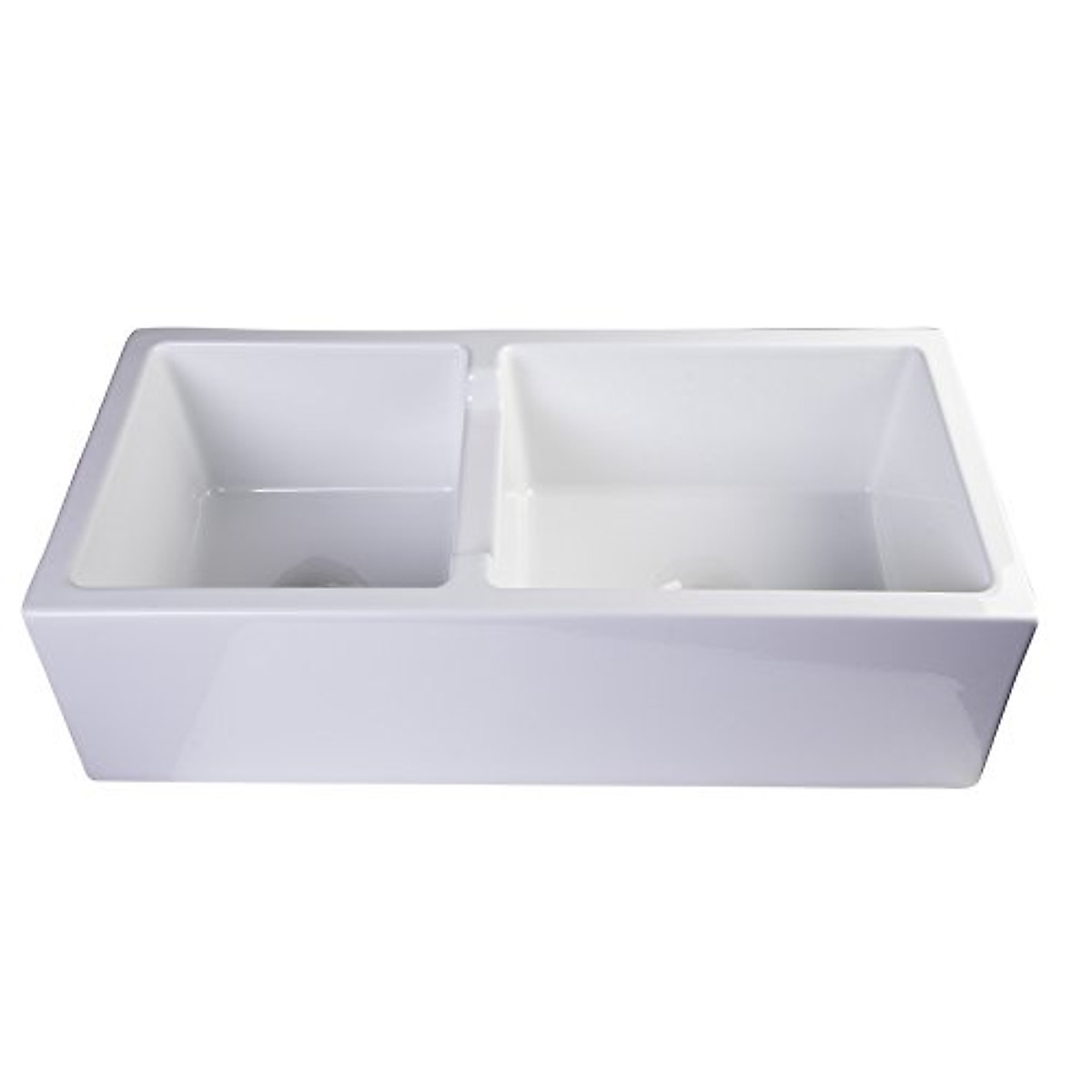 ALFI brand AB3618DB-W Smooth Thick Wall Fireclay Double Bowl Farm Sink, 36", White