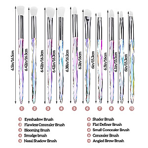 Kingtree Eyeshadow Makeup Brushes, 10PCS Crystal Brushes for Eye Makeup Premium Synthetic Bristles Eyeshadow Blending Crease Makeup Eye Brush Set, Professional Eyebrow Lip Make Up Tools