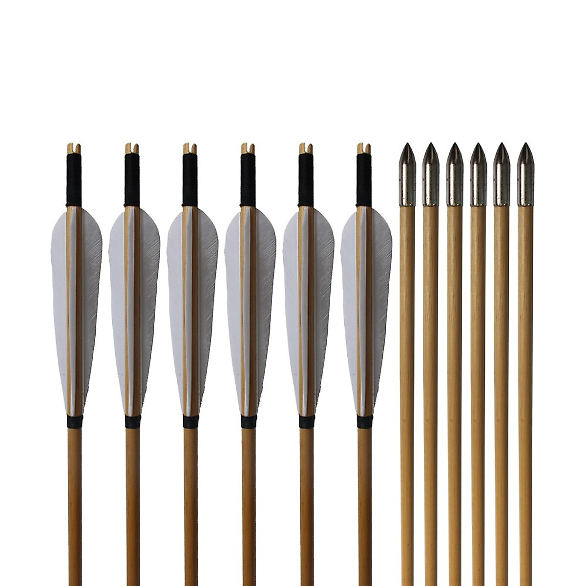 e5e10 33inch Wooden Arrows Handmade Archery Target Arrows with Field Points for Recurve Bow Longbow Hunting Practice with Turkey Feather Fletching 12PACK (White)