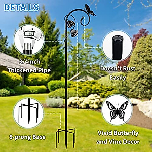 Art Elf Shepherds Hooks for Outdoor Bird Feeder Pole Hanger 67 Inches Plant Hooks with 5 Prongs Base Stainless Metal Adjustable Garden Hanging Holder for Lanterns Weddings Decor Butterfly 2-Pack Black