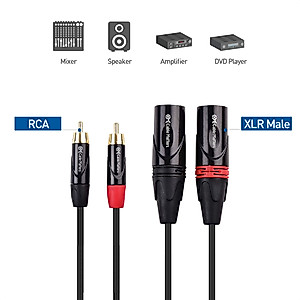 Cable Matters Dual RCA to XLR Unbalanced Interconnect Cable 10 ft, 2 RCA to XLR Male Cable (Dual XLR to RCA Cable) - 10 Feet