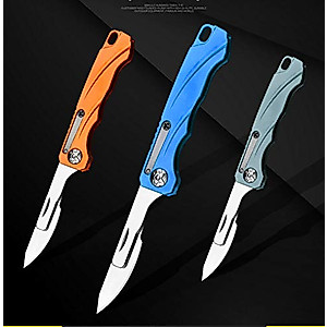 SZHOWORLD Mini EDC Pocket Knife,Aluminium Alloy Handle Carbon Steel Blade Folding Knife with 10 Extra Replaceable Blades,Portable Lightweight and Compact (Blue)