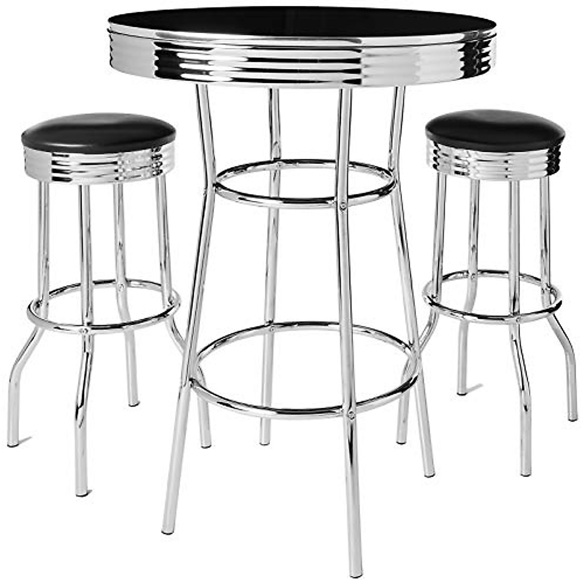 Crown Mark 3905Set Retro 3pc Bar Set w/ 2 stools Black and Chrome
