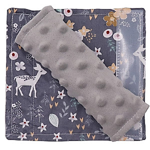 DILIMI Baby Car Seat Neck Cover, 2Pcs Carseat Belt Cover Pad, Shoulder Strap Protectors, Seat Belt Covers Cushion for Boy Girl (Grey Flower Deer)