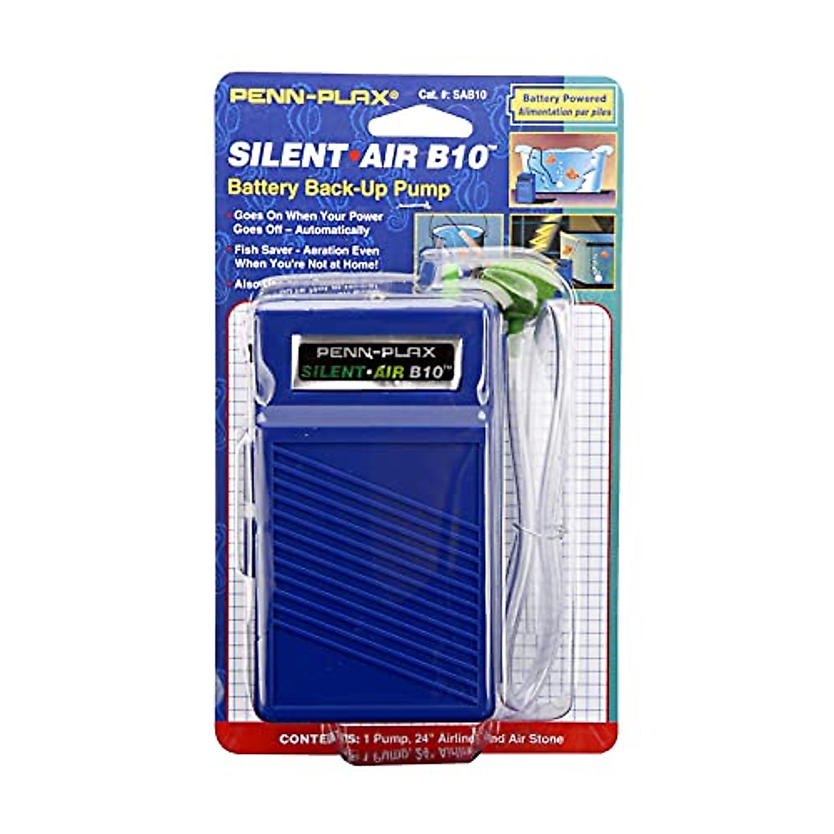 Penn-Plax Silent Air B10 Battery Operated Aquarium and Fishing Air Pump Manual On Off Switch Aerates Up to 29 Gallons