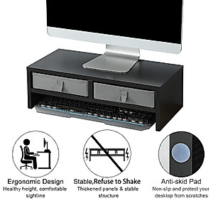 TEAMIX 2 TIer Monitor Stand Riser, 20 inch Monitor Riser with 2 Drawers, Laptop/TV Riser Computer Stand with Keyboard Storage, Desk Organizer for Home Office