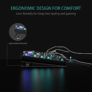 AULA F2088 Typewriter Style Mechanical Keyboard,Rainbow LED Backlit,Tactile Brown Switches,Removable Wrist Rest,Media Control Knob,Retro Round Keycaps,USB Wired PC Game Keyboard