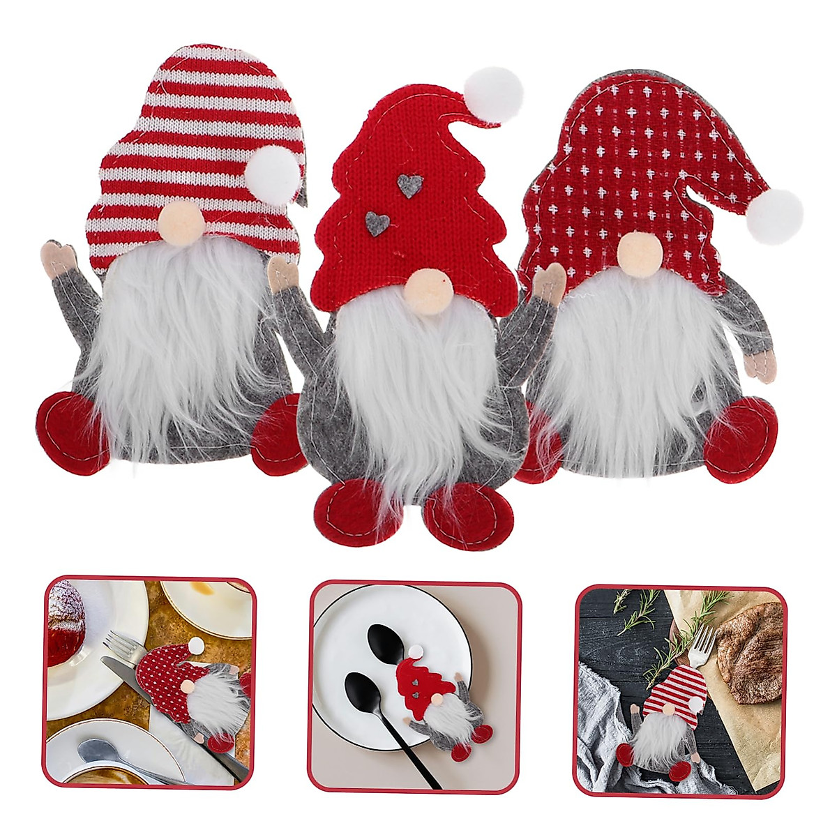 Kichvoe Christmas Cutlery Bags 12pcs Gnome Tableware Pouch Xmas Flatware Holder Cover Holiday Table Chopsticks Spoon Fork Pouches for Christmas Table Decoration