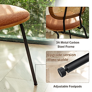 HOCEWI Rattan Dining Chairs Set of 2, Mid Century Modern Dining Chairs, Fabric Cane Dining Room Chairs (Orange, Fabric)