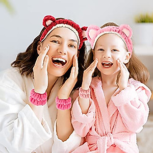 AMCAMI 6 Pcs Spa Headband Face Wash Headband and Wristband Set, Girls' Cute Bear Ears Headband Plush Animal Makeup Skincare Headbands with Face Washing Wristband for Women