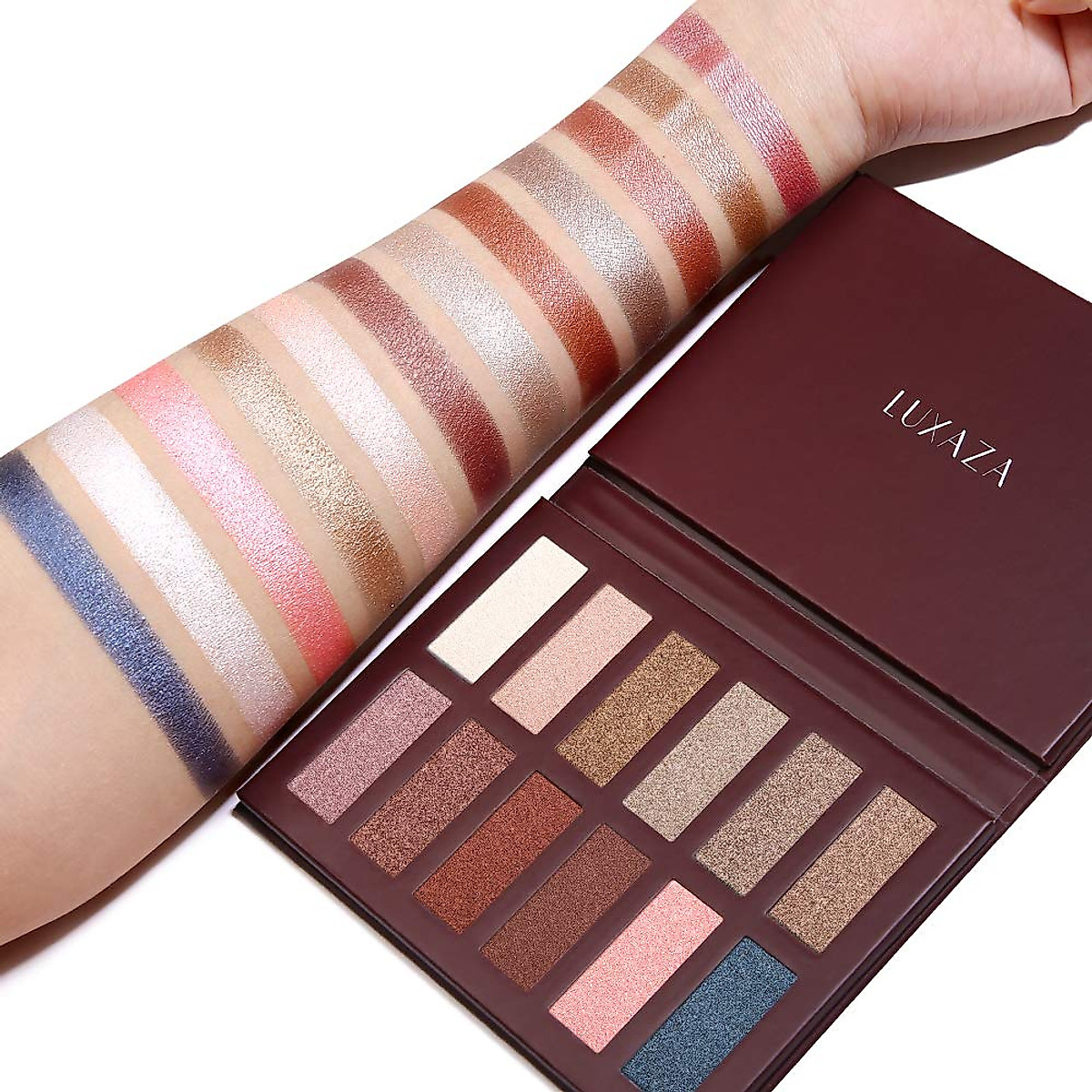 LUXAZA Neutral Nudes Makeup Eyeshadow Palette Brown Metallic, Warm Natural Bronze Copper Pearl Shimmer Satin Eye Shadow, Highly Pigmented Makeup Palette…