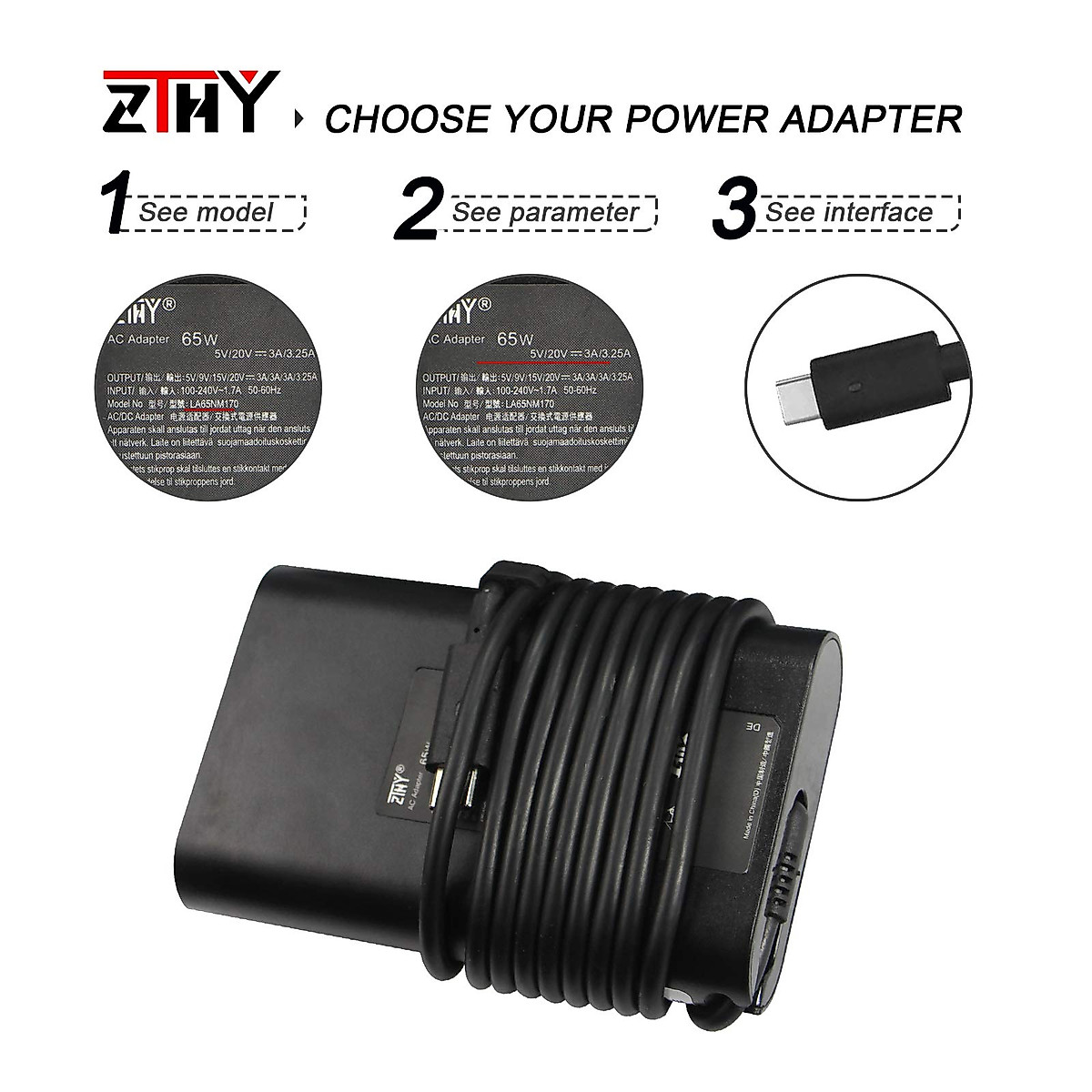 New 65W USB-C Type C AC Adapter Laptop Charger Replacement for Dell Latitude 5290 7200 7210 7400 7389 7390 2-in-1 7300 7320 7310 5320 7275 7370 XPS 13 9300 9310 9360 9365 9370 9380 LA65NM170