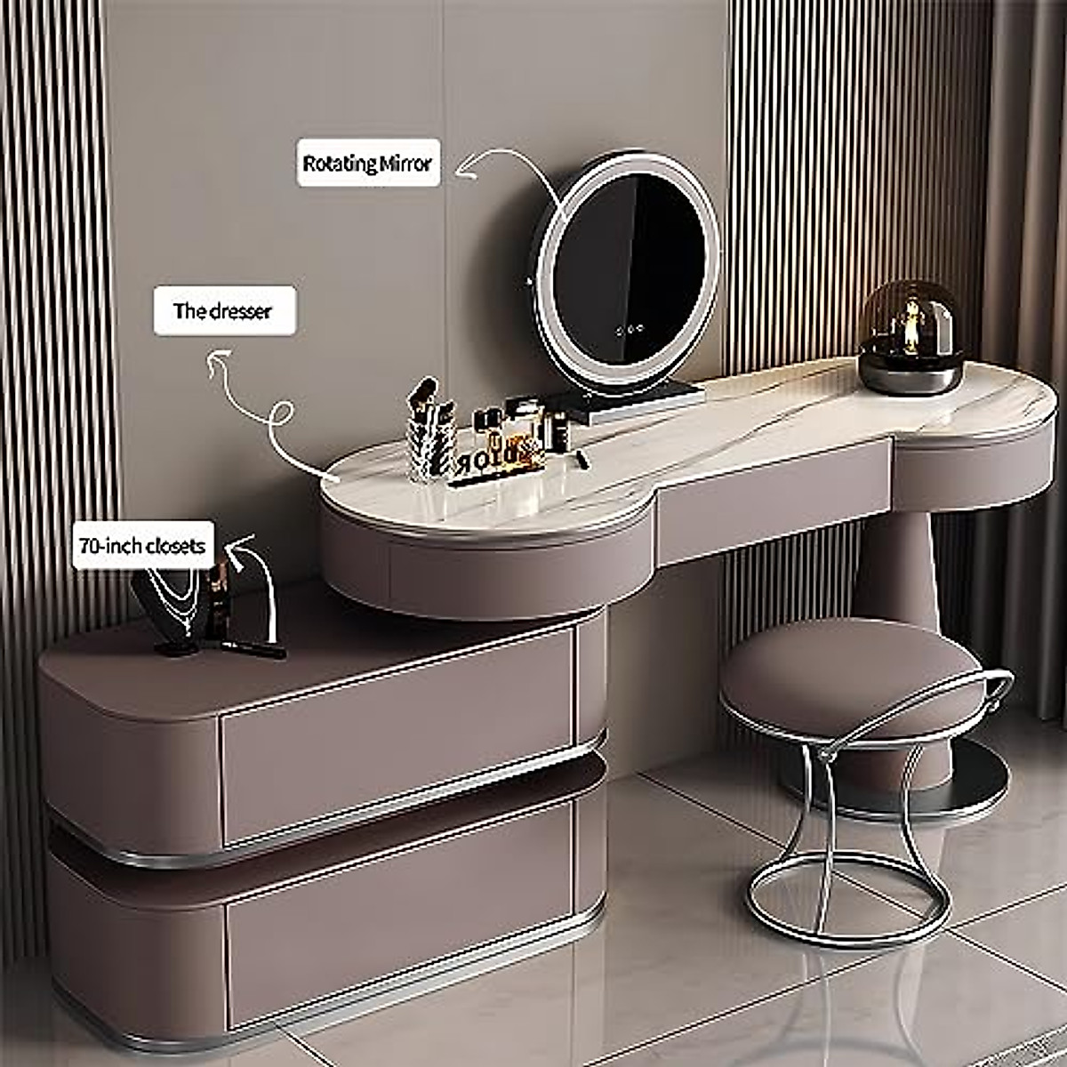 ZGNBSD Vanity Set - Luxury Makeup Table with Smart Mirror, Storage, and Vanity Chair - Premium Solid Wood Bedroom Vanity for Her