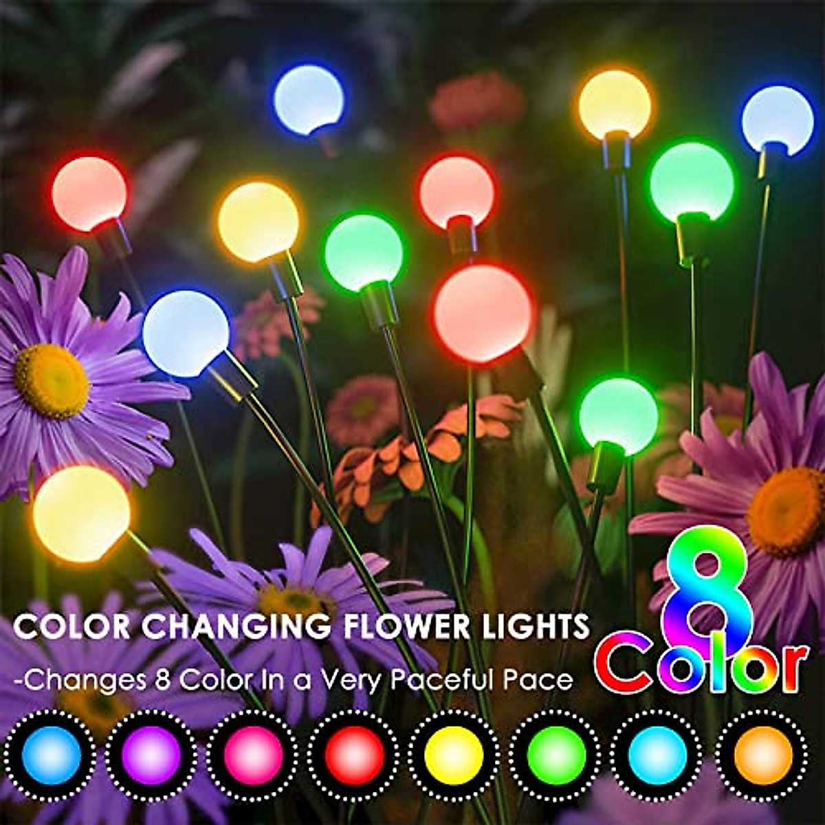 ZWOOS 4-Pack 10 LED Solar Firefly Lights, Solar Outdoor Lights Waterproof for Garden, Patio, Yard - Light Up Whole Night (RGB)