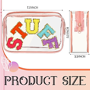 LEIFIDE Preppy Chenille Letter Clear Makeup Bags PVC Clear Zipper Pouches Portable Travel Pouch Transparent Cosmetic Bags Multi Purpose Stuff Bag Vanity Case Clear Coin Purse Waterproof for Women