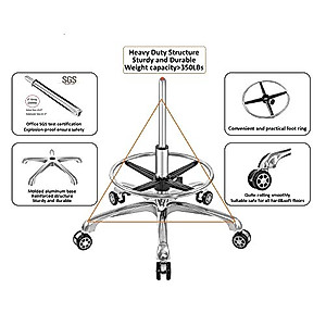 Hydraulic Rolling Stool Desk Chair Drafting Adjustable with Backrest Heavy Duty for Office Kitchen Medical Dentist Shop and Home (with Footrest)
