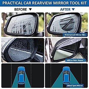 Tallew 20 Pcs Waterproof Car Mirror Film Set, 12 Pcs Waterproof Mirror Film for Car, 2 Pcs Car Side Mirror Rain Guard, 2 Pcs Blind Spot Mirrors 4 Pcs Scraper and Cleaning Cloth for Most Car Truck Suv