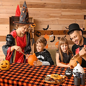 Vedran 3 Pack Halloween Plastic Tablecloth Decorations, Orange and Black Checkered Background Disposable Tablecloth, 54 x 108 Inch Rectangular Tablecloth for Halloween Party Decorations