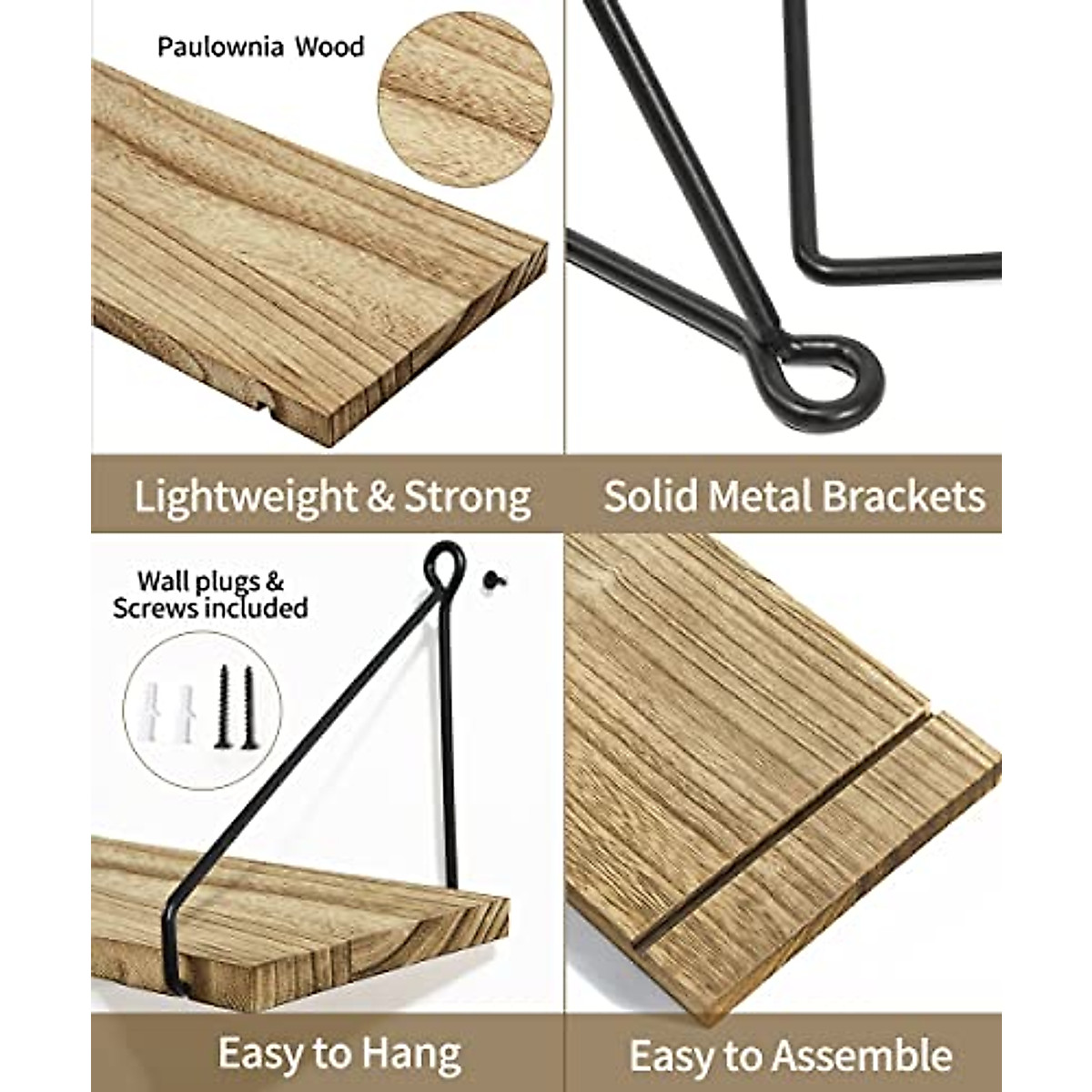 SUMGAR 24 Inch Floating Shelves Long Shelf for Wall Decor, Rustic Large Wood Wall Mounted Hanging Storage Shelves with Black Metal Brackets for Bathroom Kitchen, Set of 2