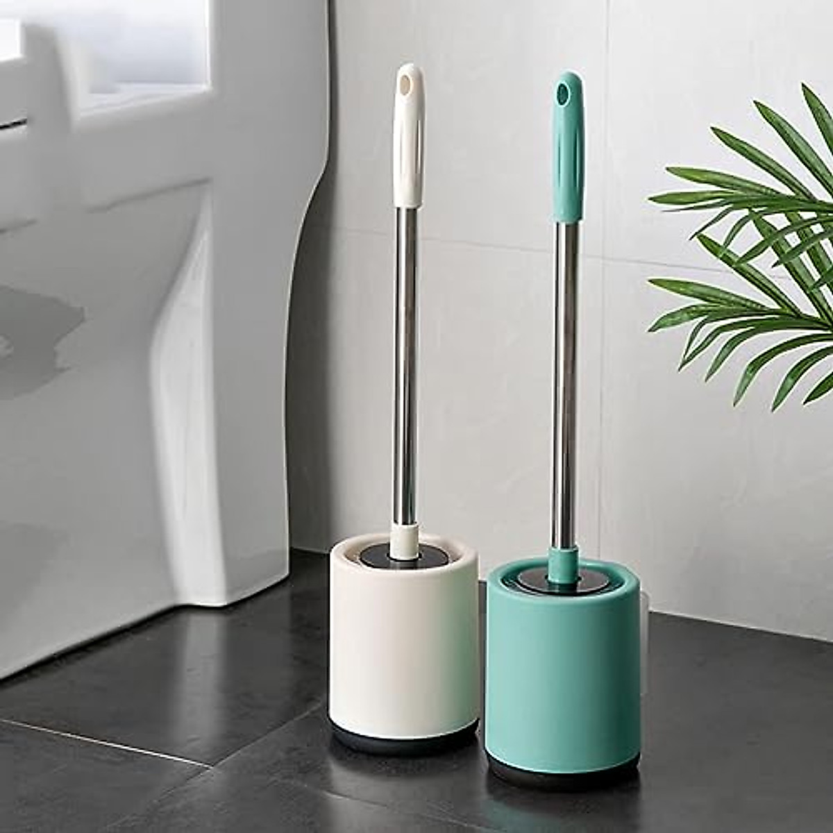 Creative Brush Toilet Brush Stainless Steel Long Handle Toilet Cleaner Brush Round Brush Head Toilet Bowl Brush and Stand