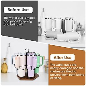 Stanley Cup Holder for Tumbler With Handle, 360° Rotating Stanley Cup Organizer Water Bottle Storage 20/30/40oz Kitchen, Hexagonal Spinning Tumblers Organizer Countertop Cabinet 6 Slots Mugs Turn Rack