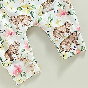 tetyseysh Baby Girls Summer Casual Jumpsuits Clothes Outfits Sleeveless Rabbit Floral Rompers (White , 6-12 Months )