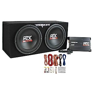 MTX TNP212D2 12-Inch 400-Watt RMS Dual Loaded 1200-Watt Car Subwoofer Enclosure Audio with Sub Box, Mono Block Amplifier, and 8 Gauge Amplifier Amp Complete Wiring Installation Kit