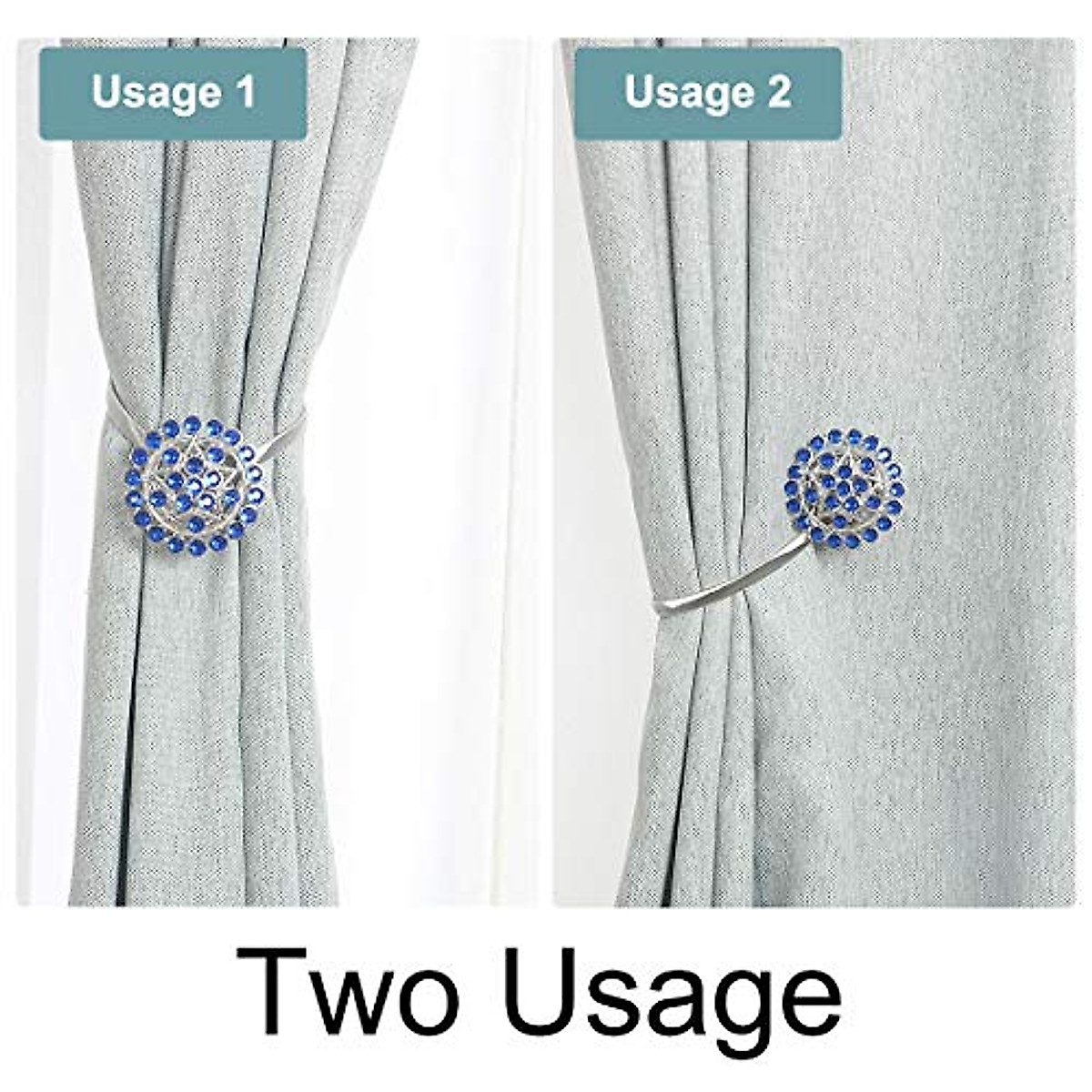 uxcell 2 Pack Magnetic Curtain Tiebacks 15 Inch Curtain Holdbacks Window Tassels Tie Backs Clips Decorative Rope Curtain Holdback Holder, Blue