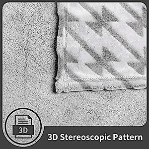 FY FIBER HOUSE Throw Blanket Flannel Fleece Lightweight Cozy Plush Microfiber - 3D Houndstooth Print Throw for Sofa Couch Bed, 50"X60", Grey