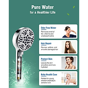 Diiwet Filtered Shower Head with Handheld, High Pressure Shower Heads with Filter for Hard Water, 6 Spray Modes Detachable Showerhead with Hose and Bracket (Chrome Polished)