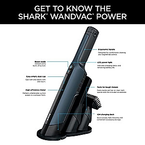 Shark WV410BL WANDVAC Cordless Hand Vacuum, Ultra-Lightweight & Portable with Powerful Suction & Tools for Pets, Designed for Car & Home, Dark Blue