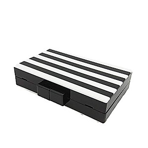 Boutique De FGG Striped Women Acrylic Clutch Evening Purses Bag Chain Shoulder Crossbody Handbags (Black & White)