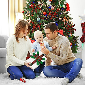 Whaline 10 Rolls 50 Yards Christmas Burlap Ribbon Rolls 1 Inch Wired Plaid Wrapping Ribbon Xmas Decorative Ribbon for Wreath Bow Gift Decor