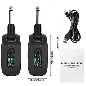 Wireless Guitar System, Kmise 2.4GHZ Transmitter Receiver for Electric Bass Guitars Accessories W/ 100 Feet Transmission Distance & over Working 10h Rechargeable Lithium Battery