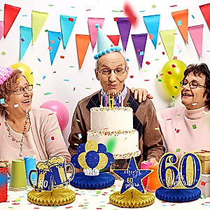 8 Pieces Gold and Blue 60th Birthday Table Centerpieces, 60th Birthday Honeycomb Table Centerpieces, 60th Birthday Table Decorations Birthday Party Supplies for 60th Table Birthday Decorations