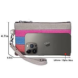 Lecxci Canvas Wristlets Bag Clutch Purses Wallet Slim Credit Card Holder Clutch with Removable Strap Cell Phone Wallet (Color-strap)