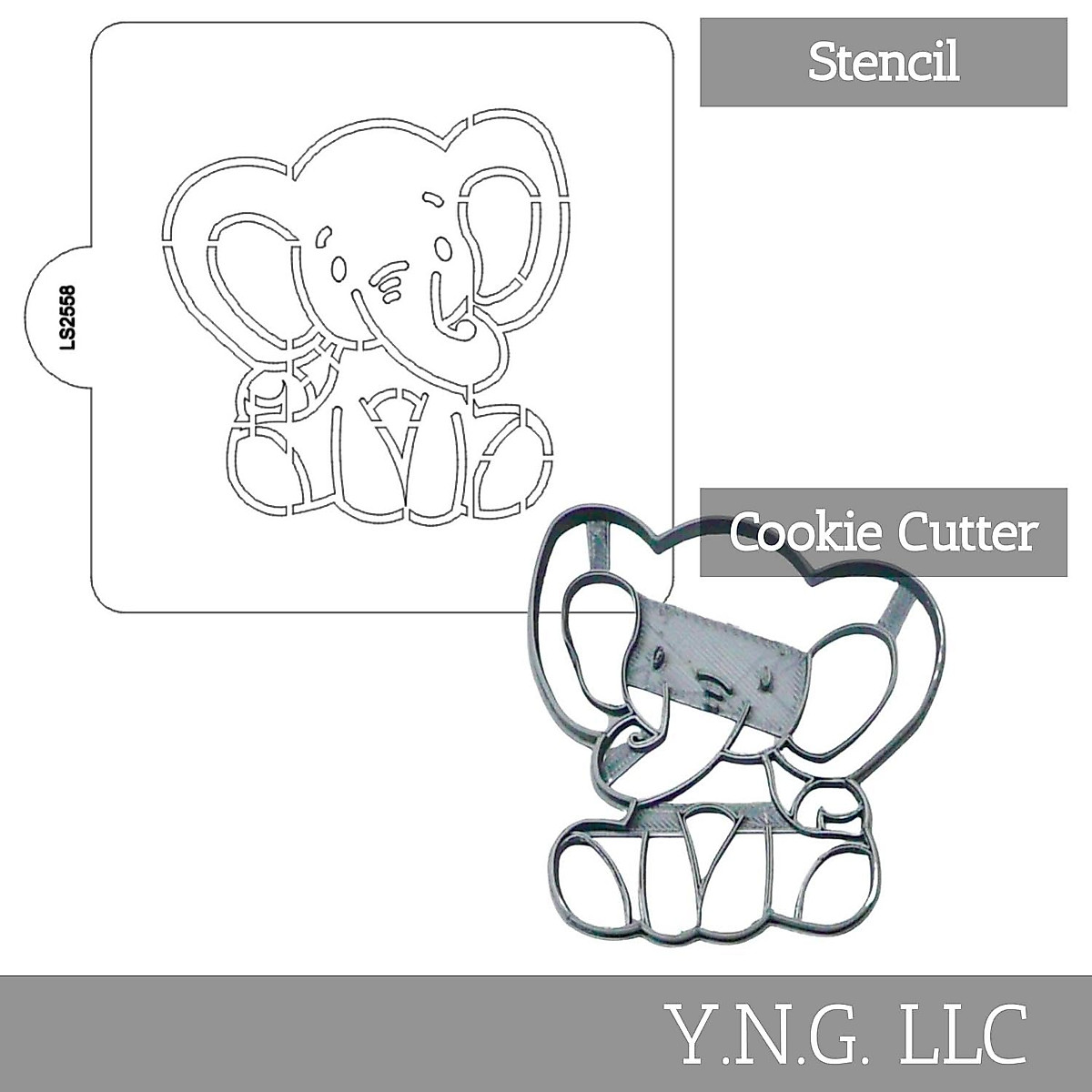 Baby Elephant Shower Gender Reveal Stencil and Cookie Cutter Decorating Set Made in USA LSC2558